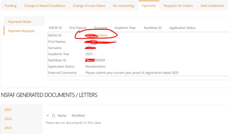 Request for Payments – Namibia Students Financial Assistance Fund